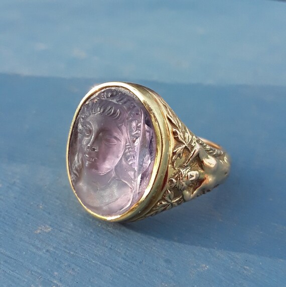 14k Gold High Relief Amethyst Cameo Wedding Engagemen… - Gem