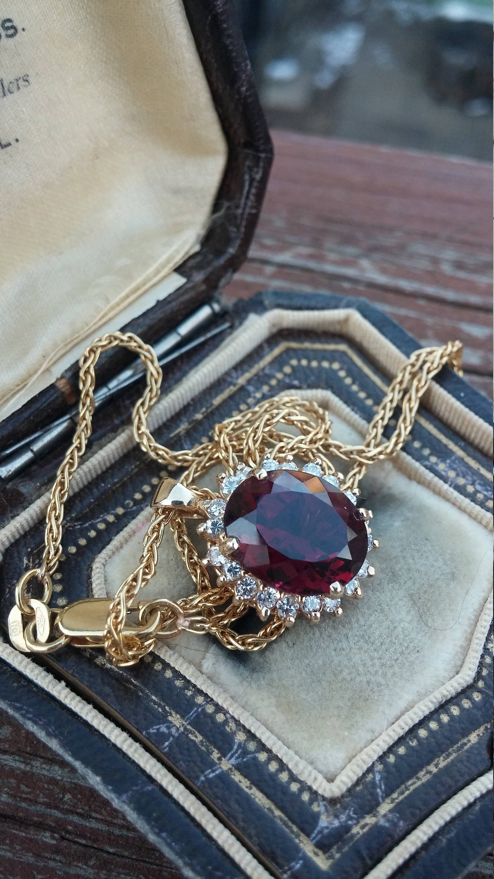 14k Gold Diamond Garnet Pendant | Etsy