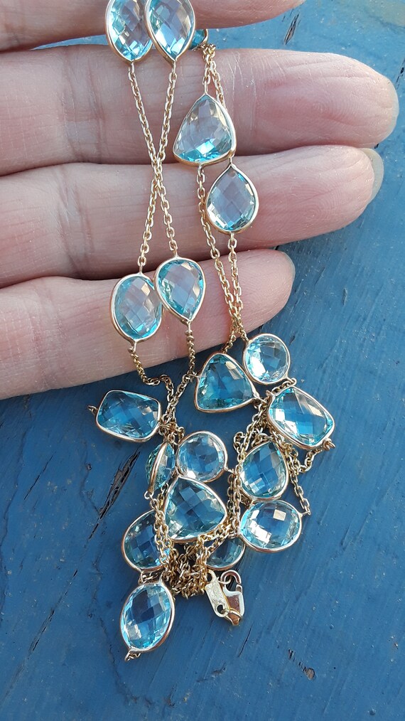 14k Gold Baby Blue Topaz Chain Necklace Fabulous 36 I… - Gem