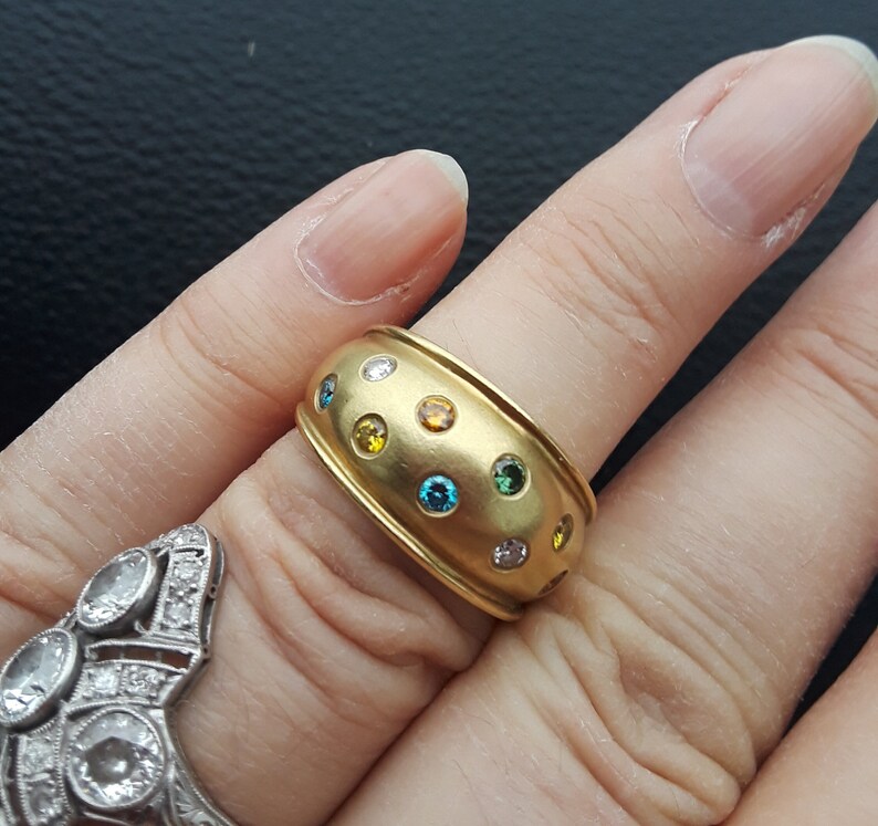 18k Gold Multi Color Diamonds Wedding Engagement Cocktail Ring - Etsy