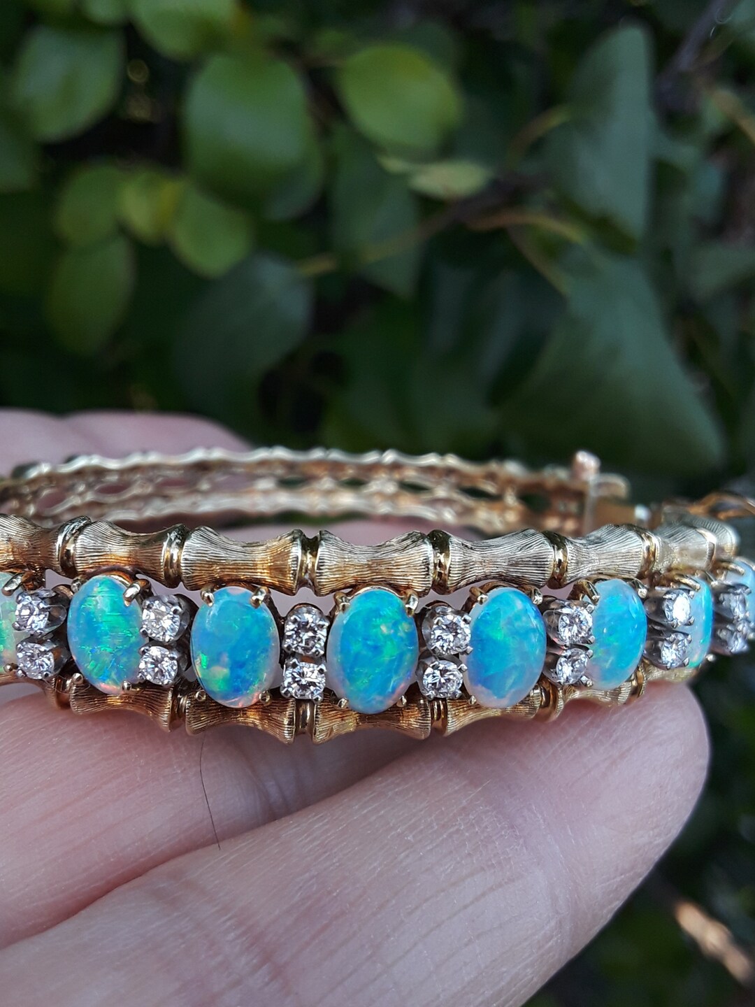 14k Gold Diamond Opal Bangle Bracelet 30 Grams Fabulous - Etsy