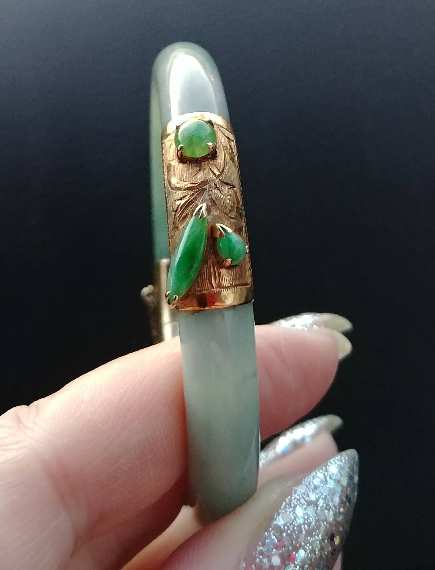 14k Gold Jade Bangle Bracelet Unique Exeptional One of A Kind | Etsy