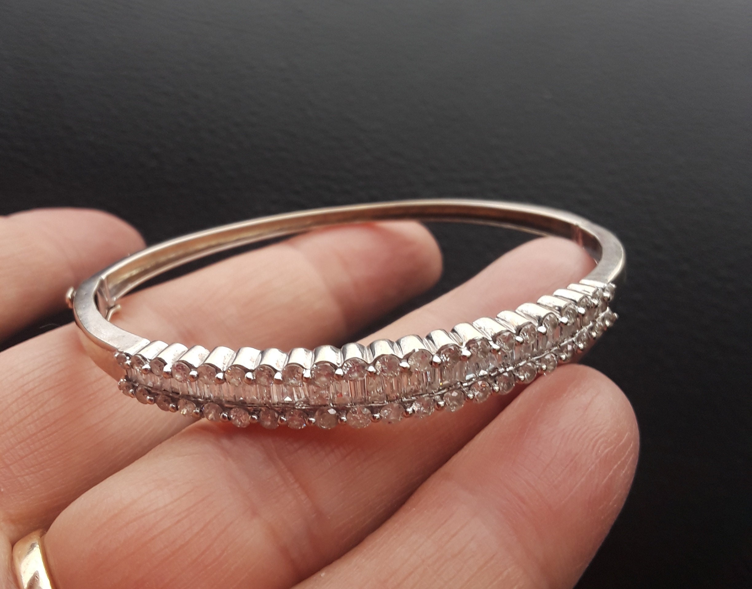 14k Gold 2.50ct Baguette Round Diamond Bangle Bracelet | Etsy