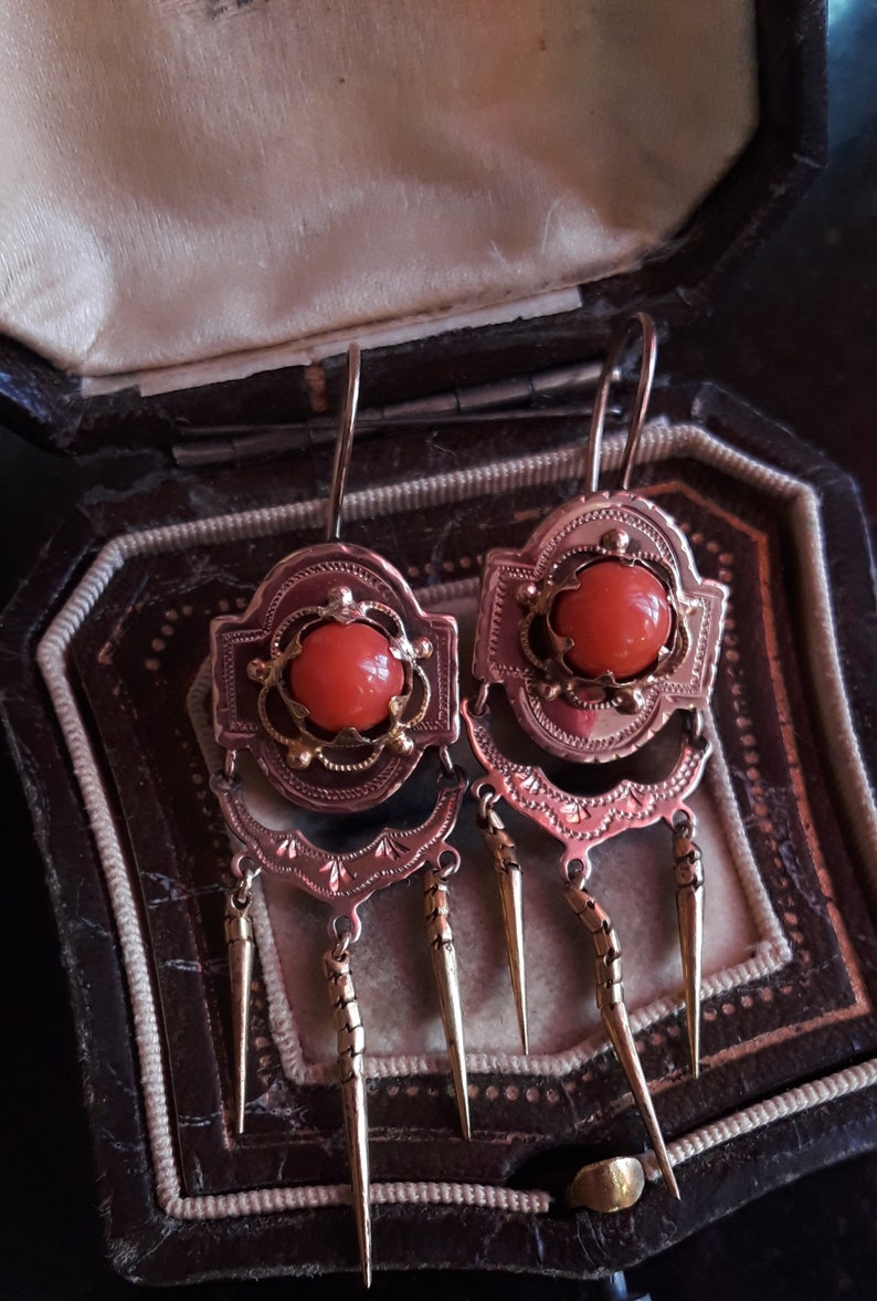 Victorian 14k 10k Gold Natural Salmon Coral Tassel Dangle - Etsy