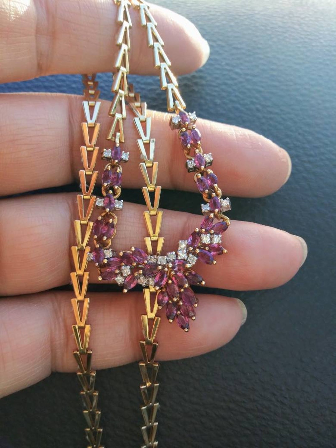 14k Gold Diamond Marquise Cut Natural Ruby Necklace Fabulous - Etsy