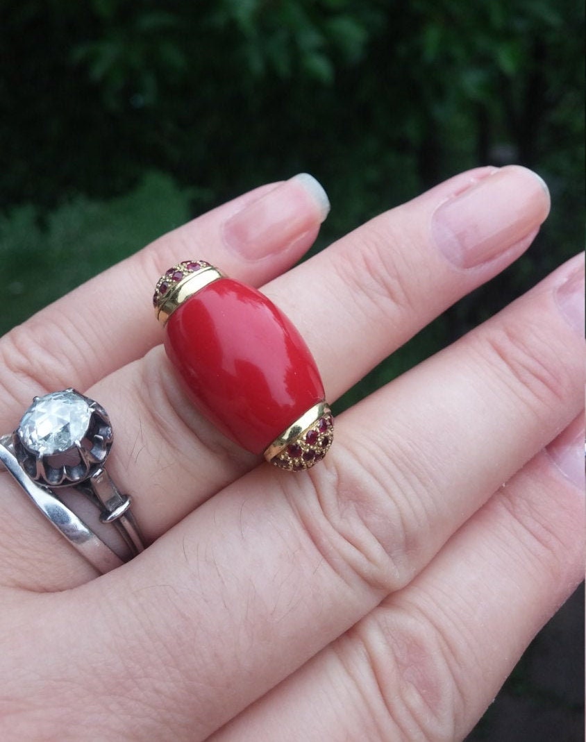 18k Gold Ruby Red Natural Coral Wedding Engagement Cocktail - Etsy