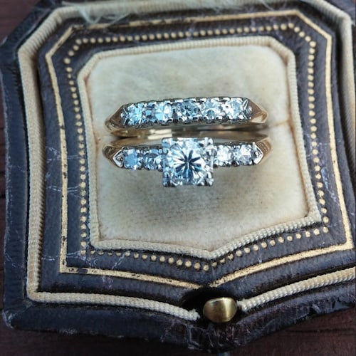 14k Gold Diamond Wedding Set Engagement Wedding Ring - Etsy