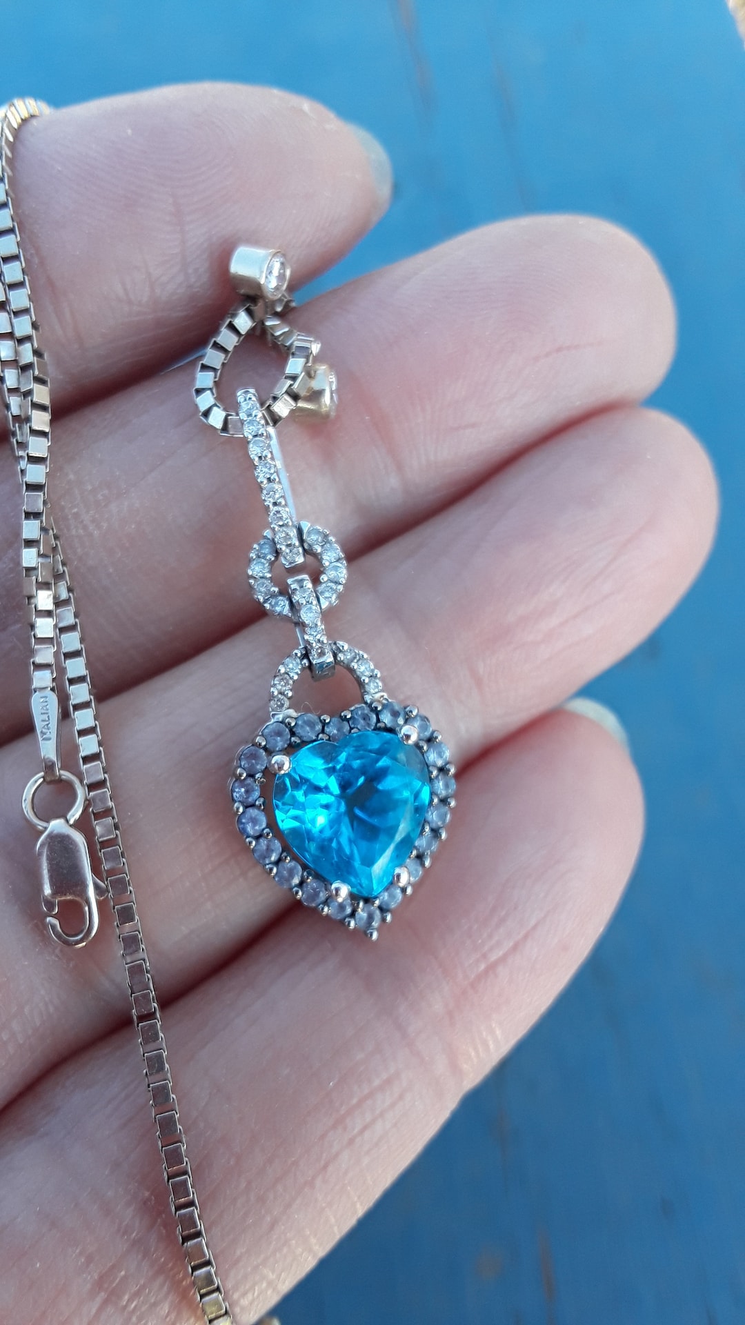 14k Gold Diamond Blue Topaz Heart Pendant Fabulous - Etsy