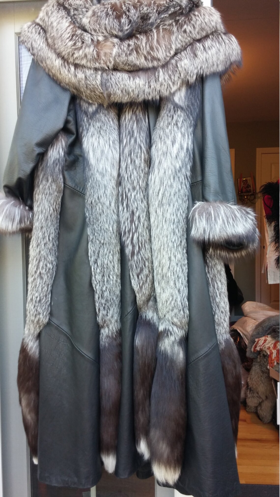 Silver Black Fox Leather Fur Coat L | Etsy