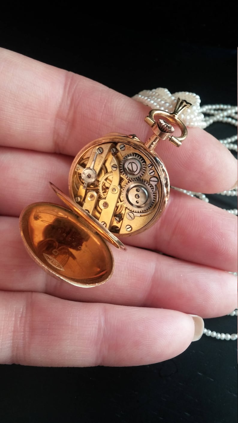 Victorian 14k Gold Enamel Watch Pendant Necklace Exeprional | Etsy