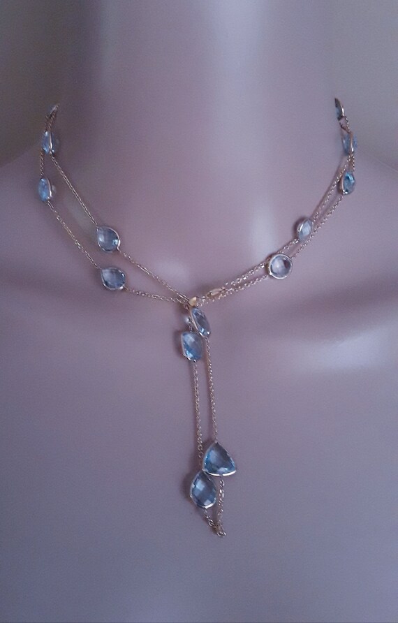 14k Gold Baby Blue Topaz Chain Necklace Fabulous 36 I… - Gem