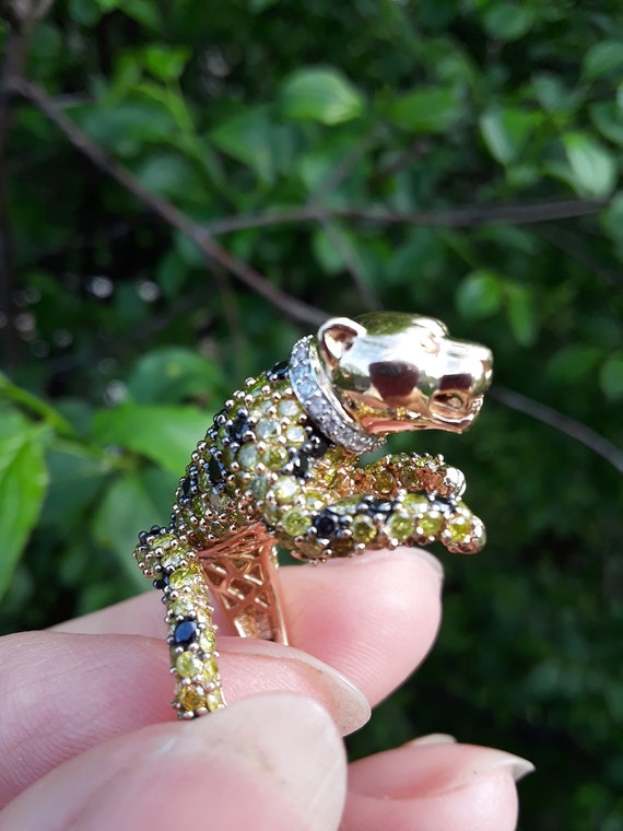 14k Gold 4ct Yellow Black White Diamond Panther Ring … - Gem