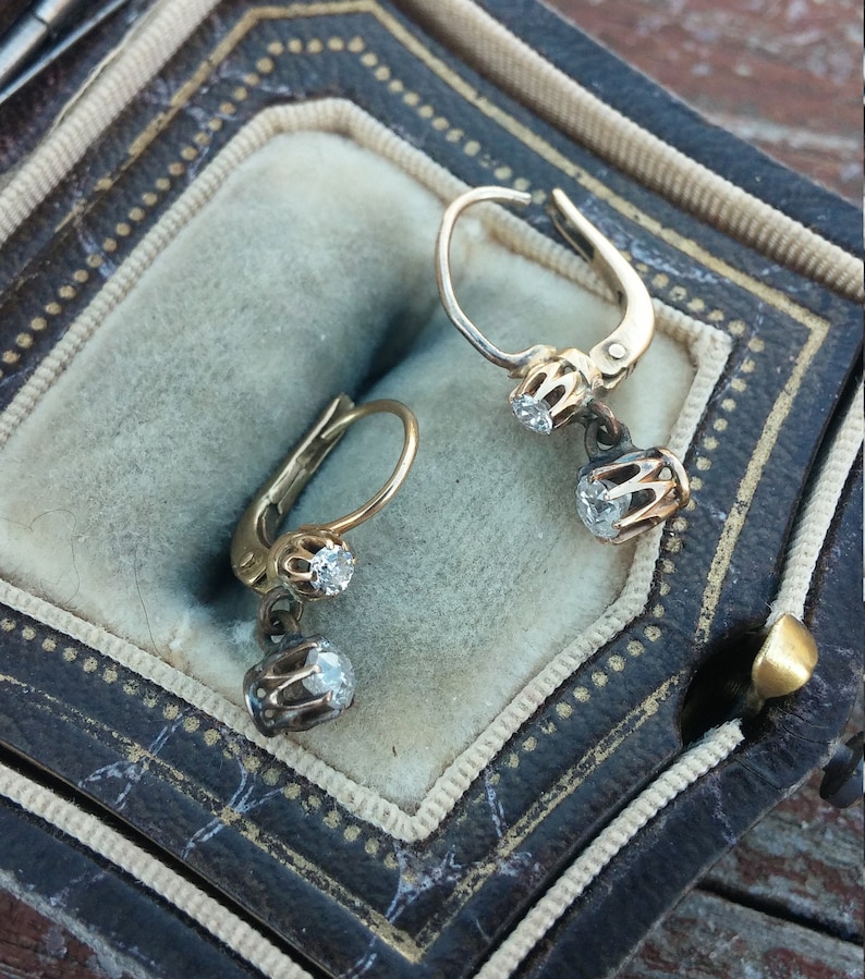 Georgian European Cut Diamond Dangle Earrings - Etsy