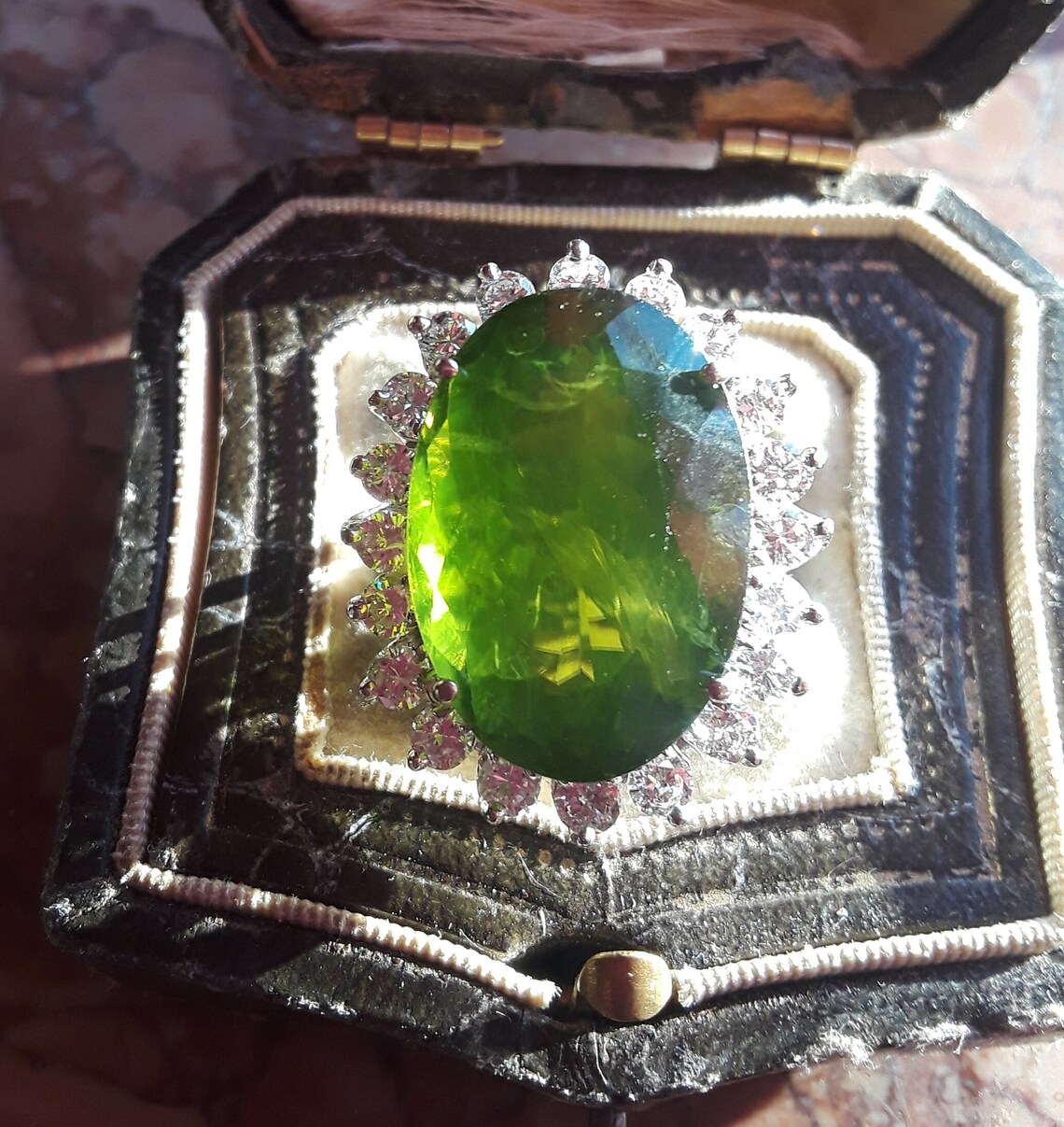 14k Gold 40ct Natural Peridot 1.50ct Diamond Wedding Engagement ...