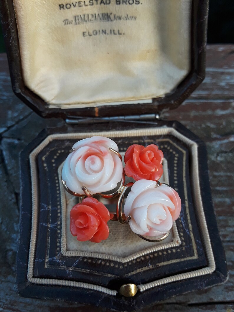 14k Gold Coral Flowers Roses Ring One of A Kind - Etsy