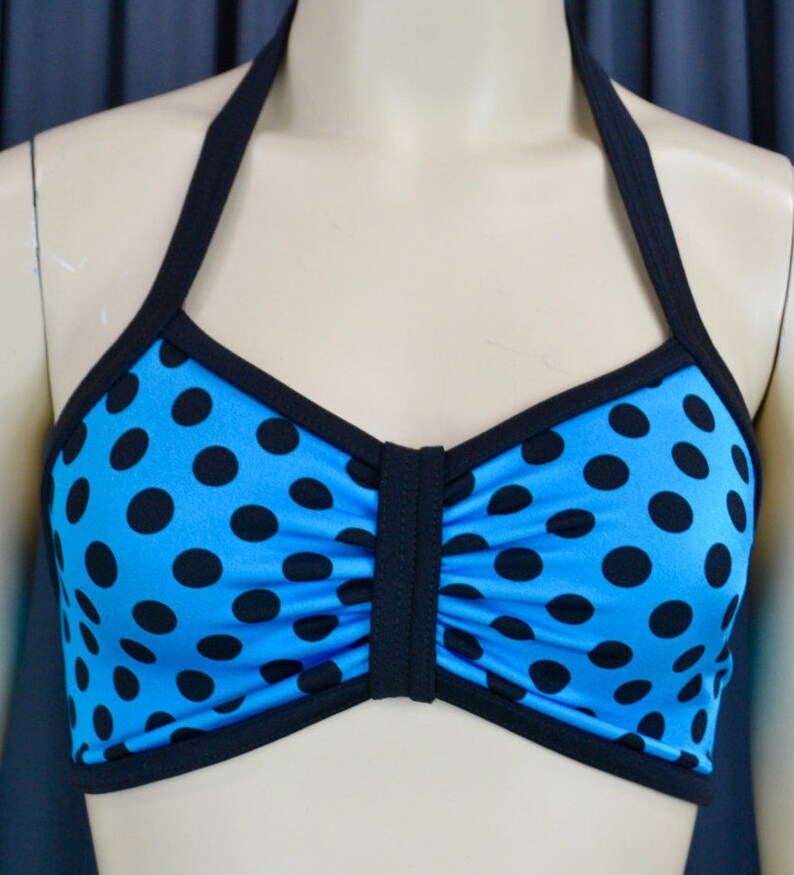 Turquoise and Black Polka Dot Halter Bra Top and High Waist - Etsy