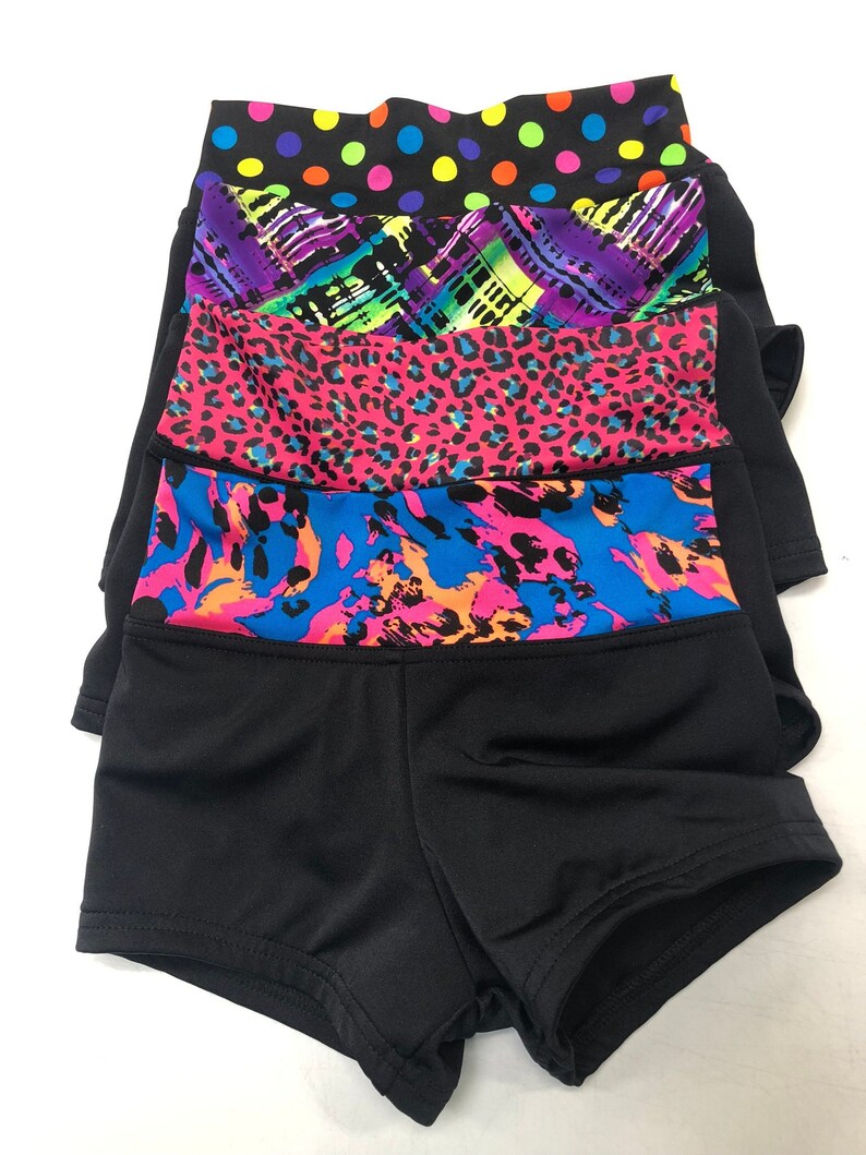 Black With Multicolored Patterned Waistband Lycra Shorts,dance Shorts ...