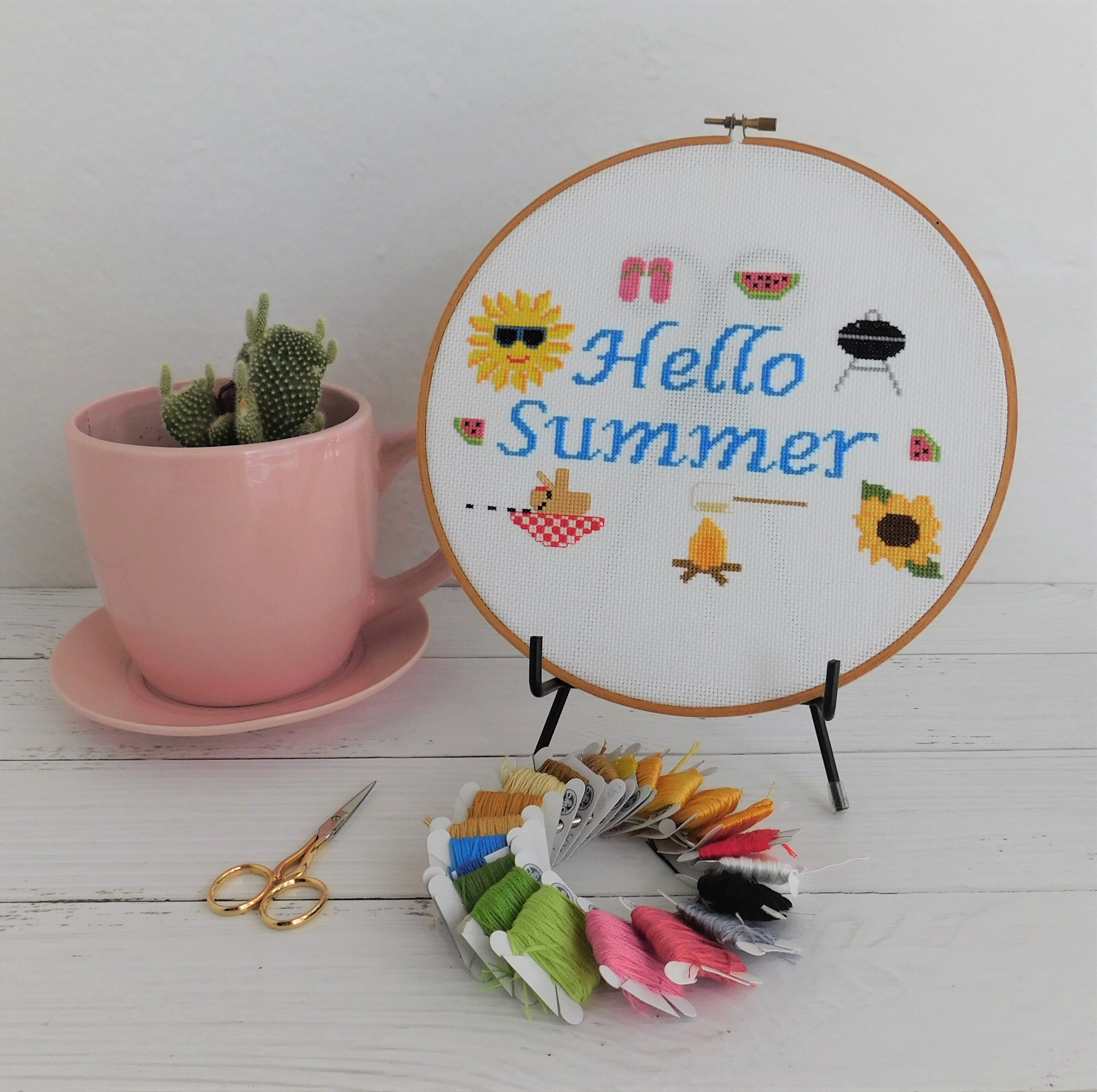 Hello Summer Cross Stitch Pattern, Summer Cross Stitch Chart, Picnic ...