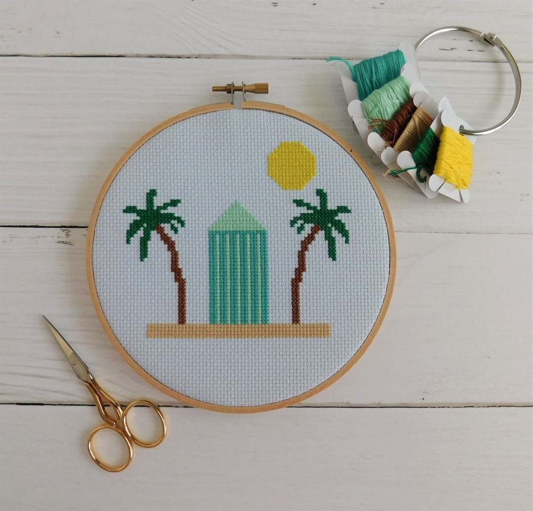 Beach Cabana Cross Stitch Pattern, Palm Tree Cross Stitch, Summer Cross ...