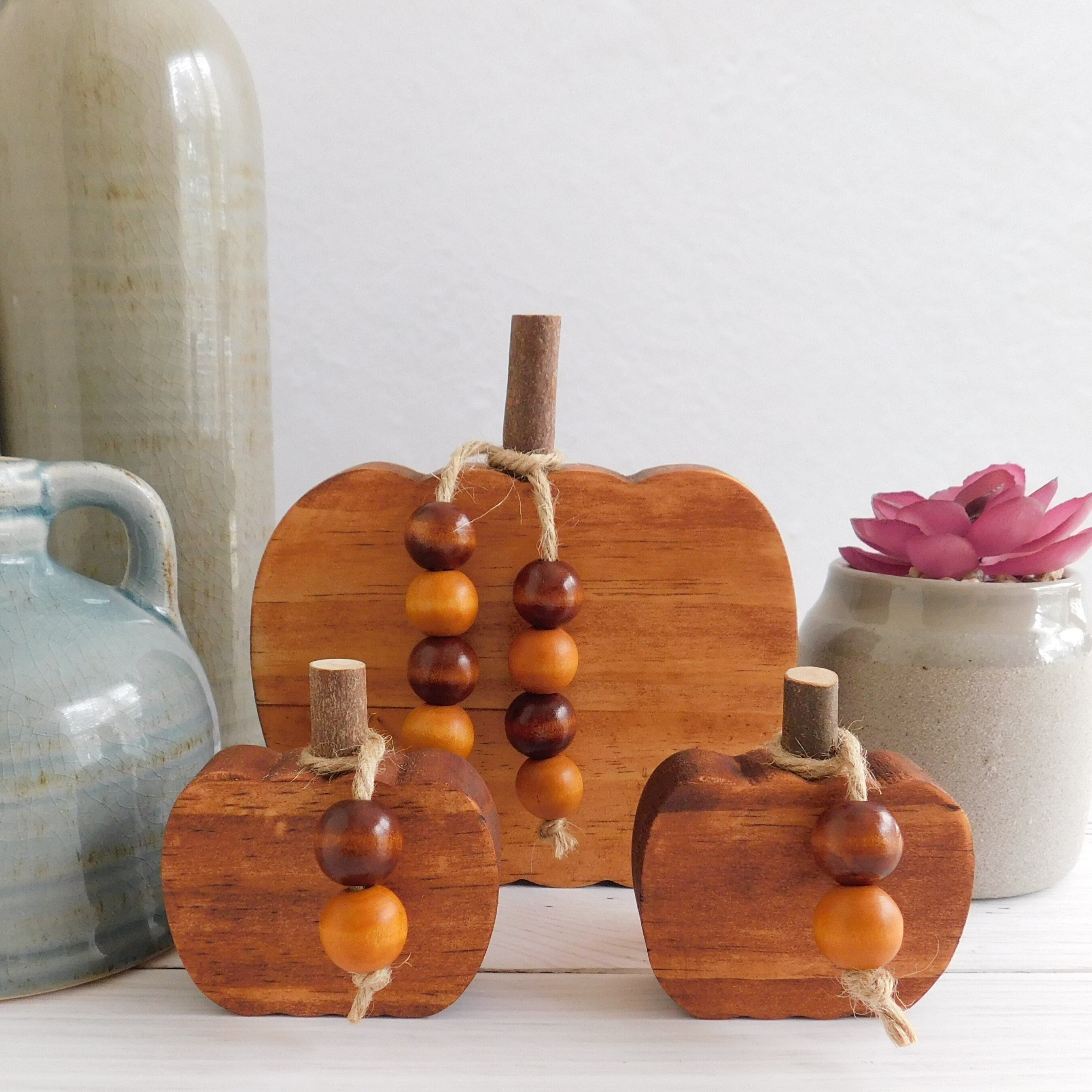 Set of 3 Small Decorative Rustic Wooden Pumpkins Wood Pumpkin - Etsy