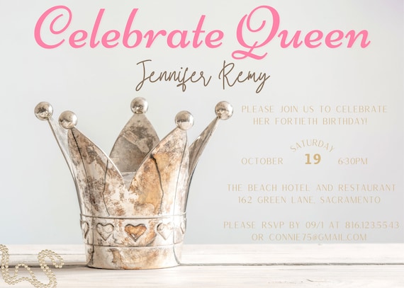 Customizable Queen Birthday Party Invitation Digital Copy - Etsy