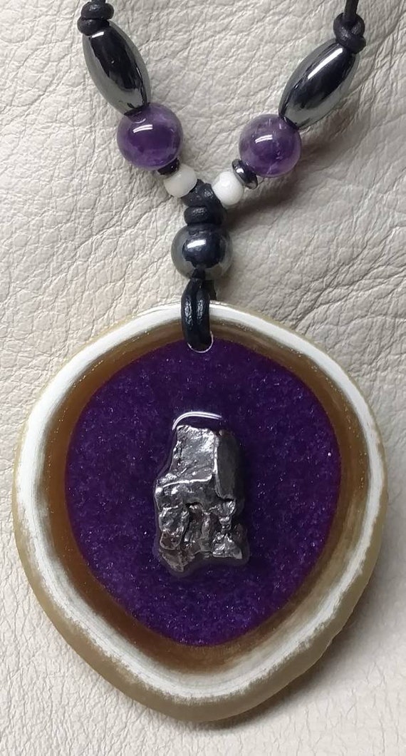 Meteorite Fragment on Resin in Horn with Bone Hematite and | Etsy