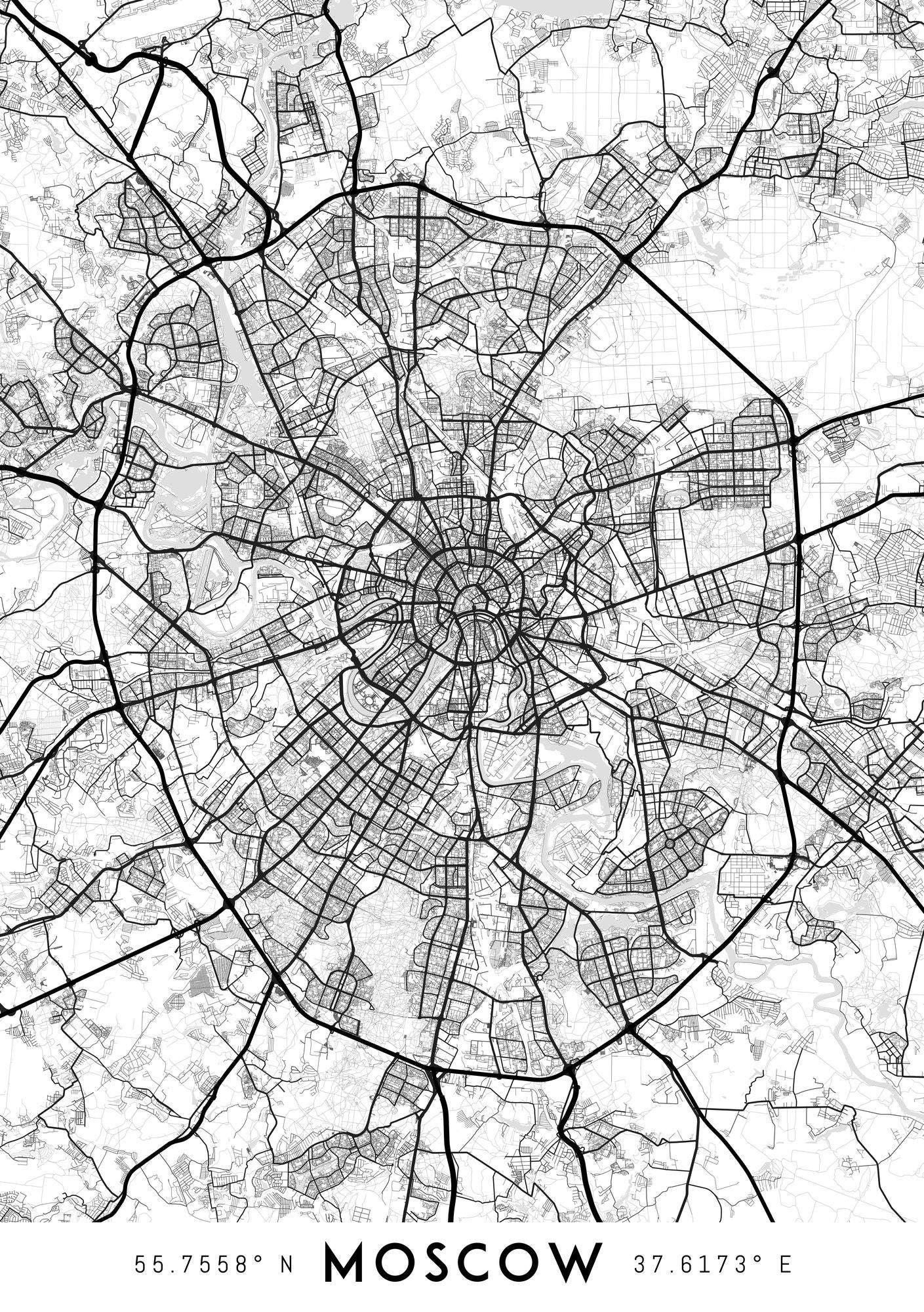 Moscow Map Print Printable Moscow Map Art Moscow Print - Etsy