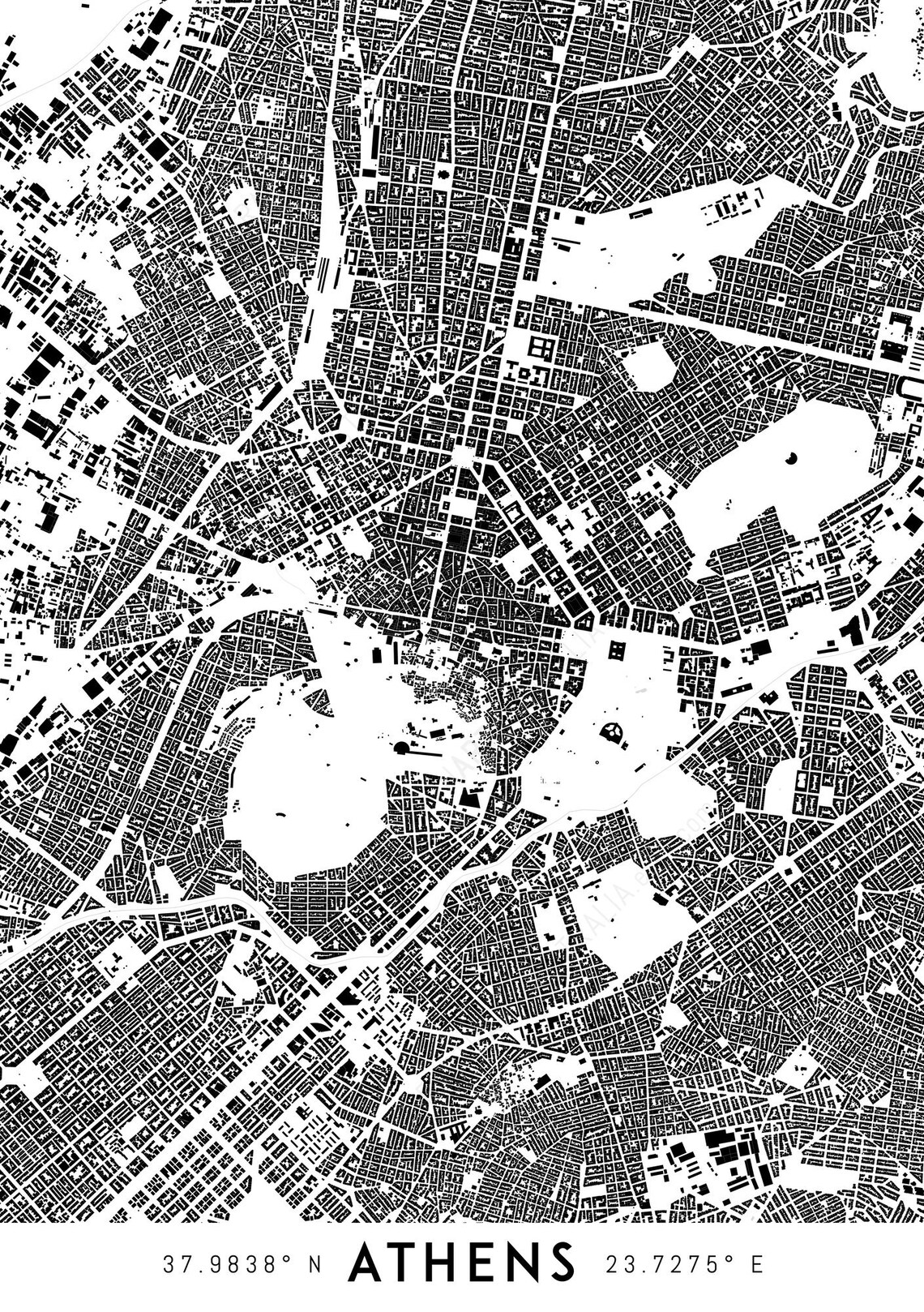 Athens City Map Athens Art Athens Map Print Athens Poster - Etsy