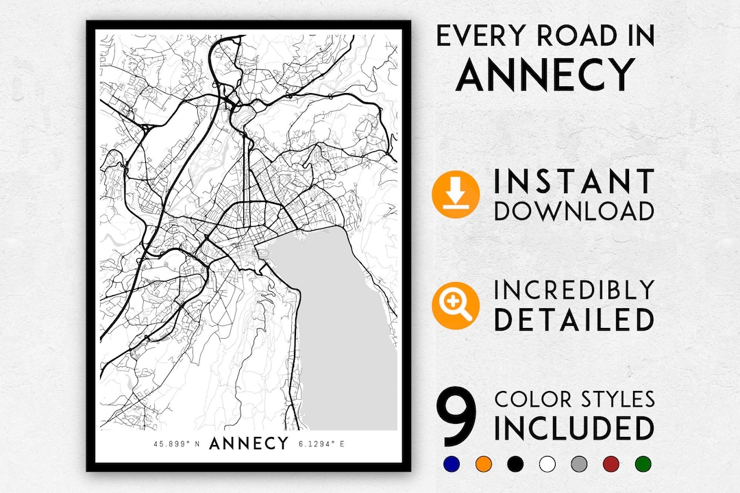 Annecy Map Print, Annecy Print, Annecy City Map, Annecy Poster, Annecy ...