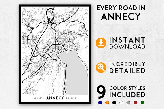 Annecy Map Print Annecy Print Annecy City Map Annecy | Etsy