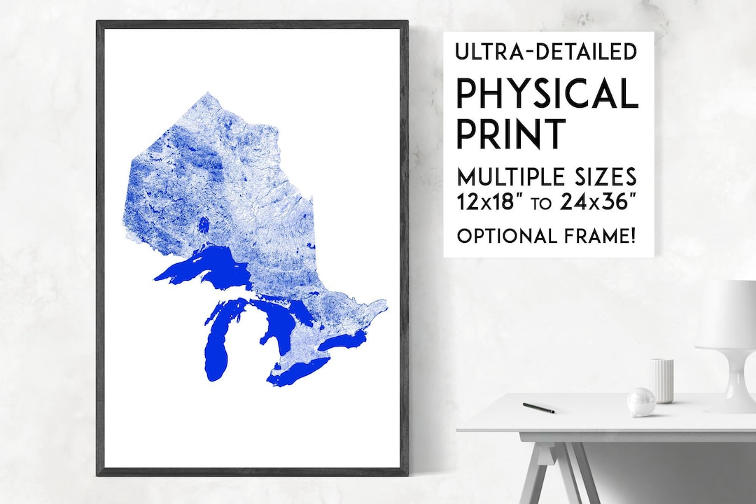 Waterways of Ontario Print | Physical Ontario Map Print, Ontario Poster ...