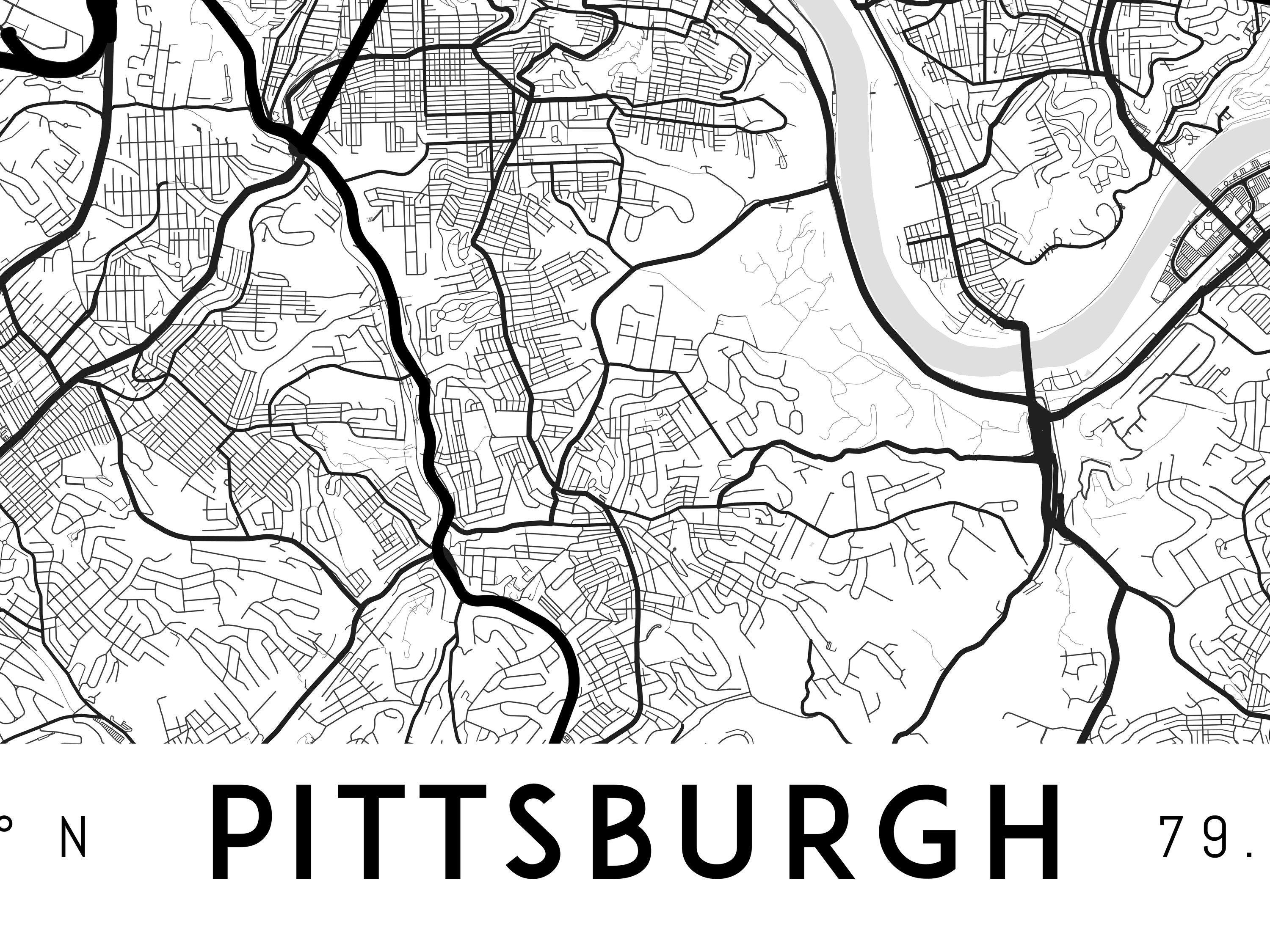 Pittsburgh Map Print Pittsburgh Print Pittsburgh City Map - Etsy