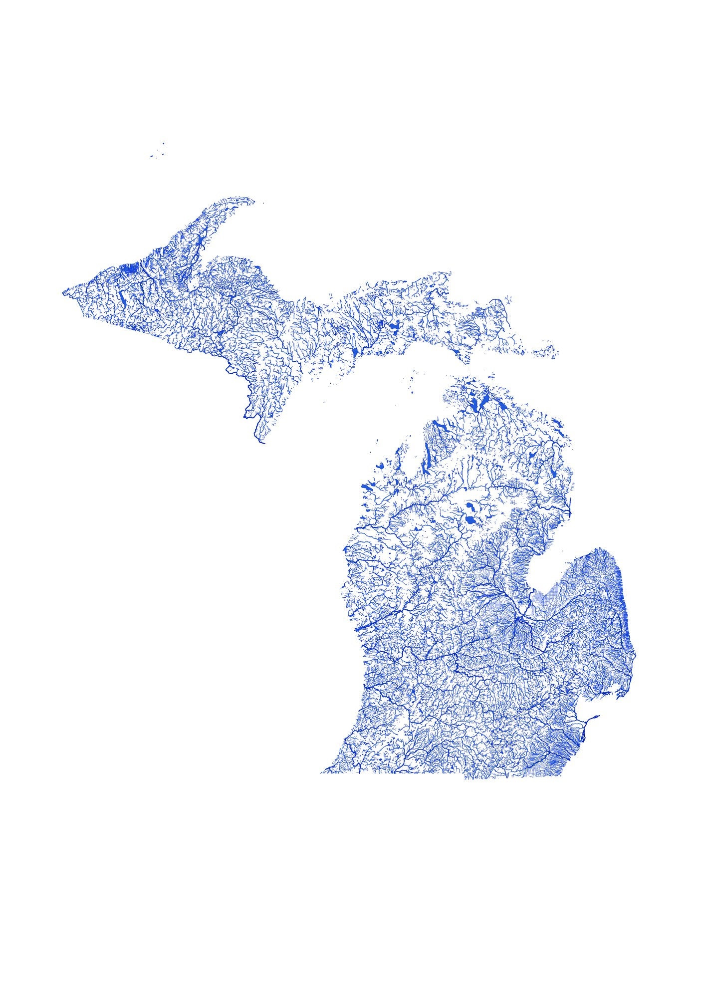 Waterways of Michigan print Physical Michigan map print | Etsy