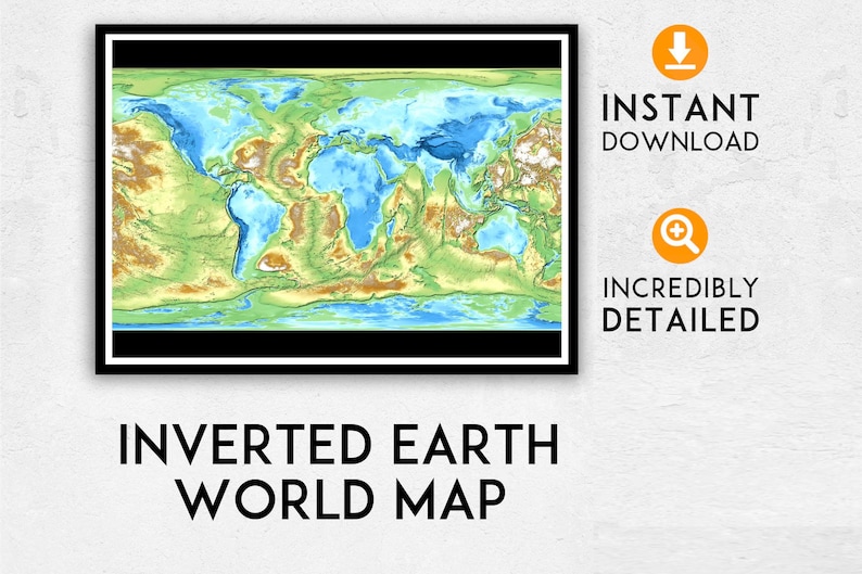 Inverted Earth World map print Inverted Earth World map | Etsy