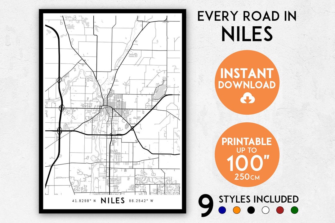 Niles Michigan Map Print: Detailed Cityscape Poster (digital Download ...