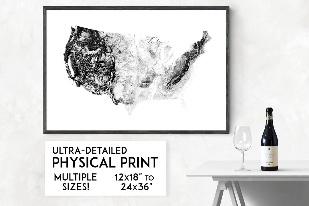 Shadowlands USA Print | Physical USA Map Print, USA Print, America Map ...