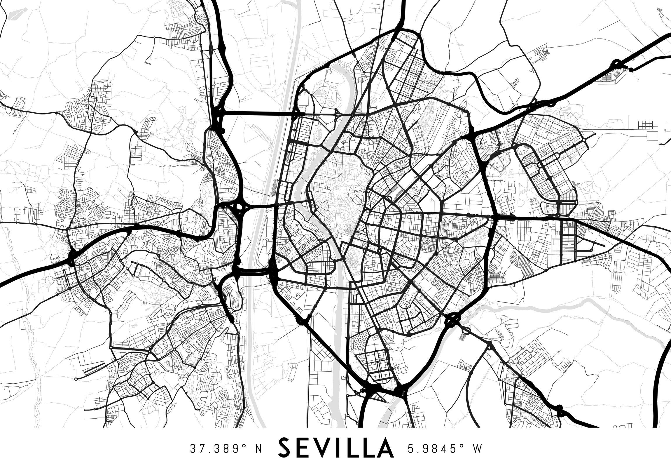 Sevilla Map Print Printable Seville Map Art Sevilla Print | Etsy