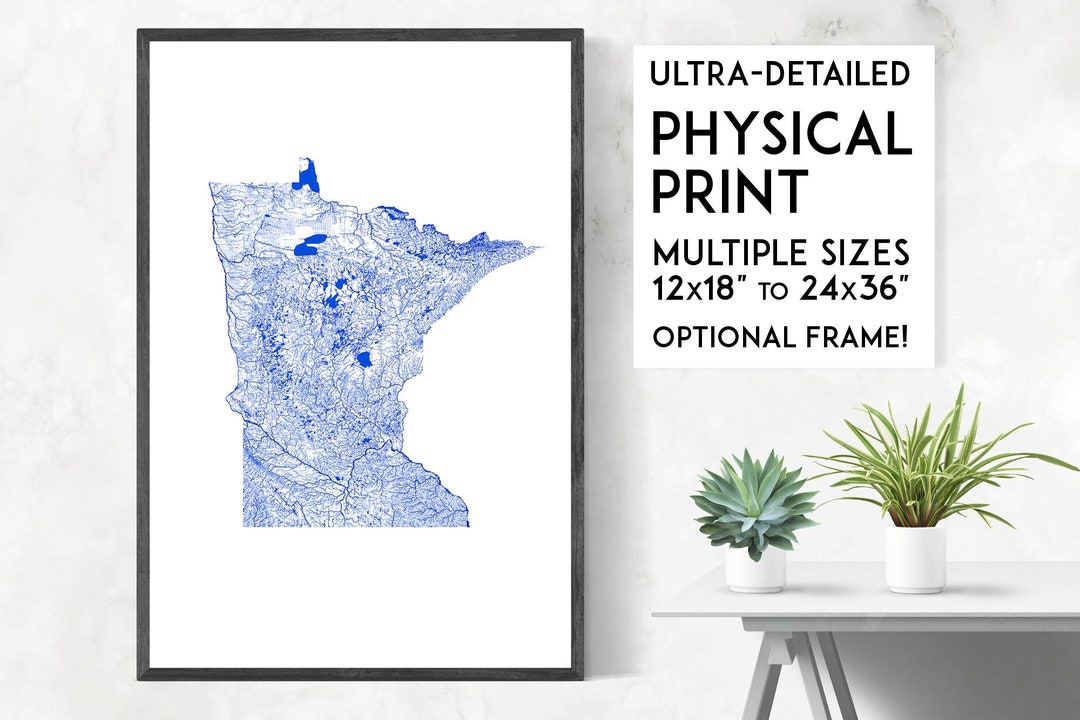 Minnesota Waterways Map Art Print: Detailed Lakes & Rivers - Etsy