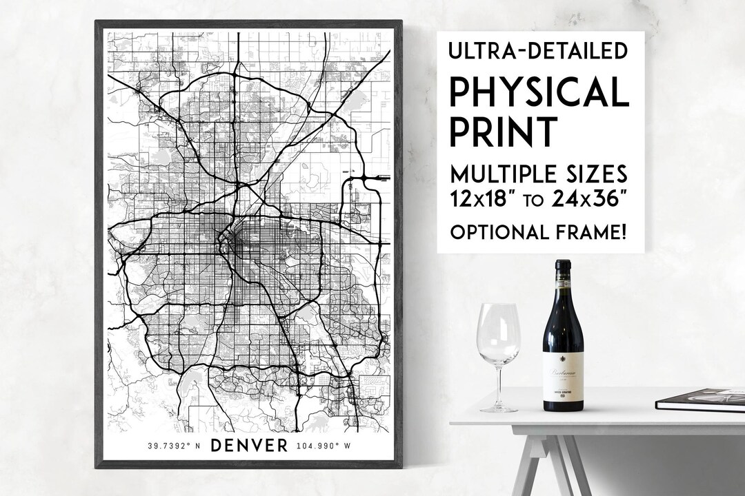 Cartaz do mapa de Denver, Colorado: impressão artística detalhada das ...