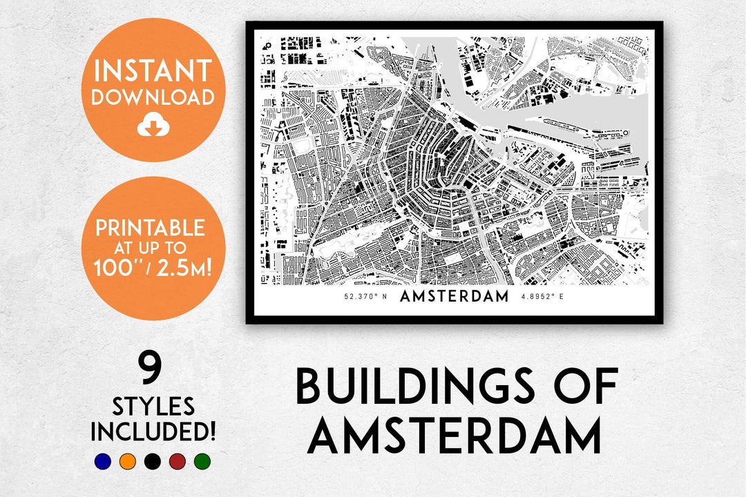Amsterdam Map Print, Printable Amsterdam Map Art, Amsterdam Print ...