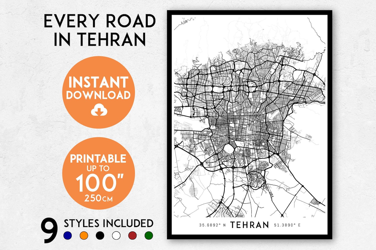 Tehran map print Printable Tehran map art Tehran print Iran | Etsy
