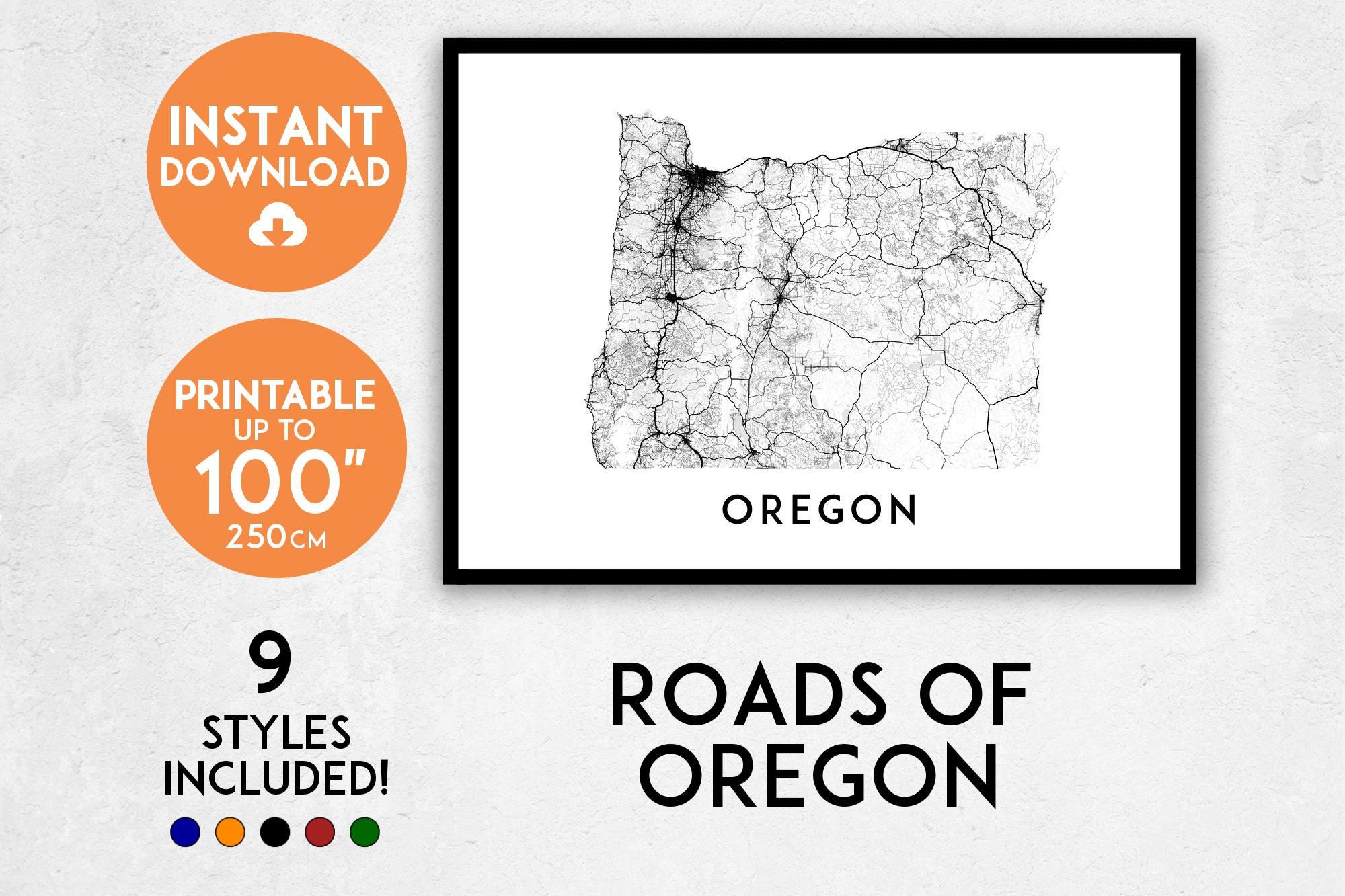 Oregon Map Print Printable Oregon Map Art Oregon Print USA | Etsy
