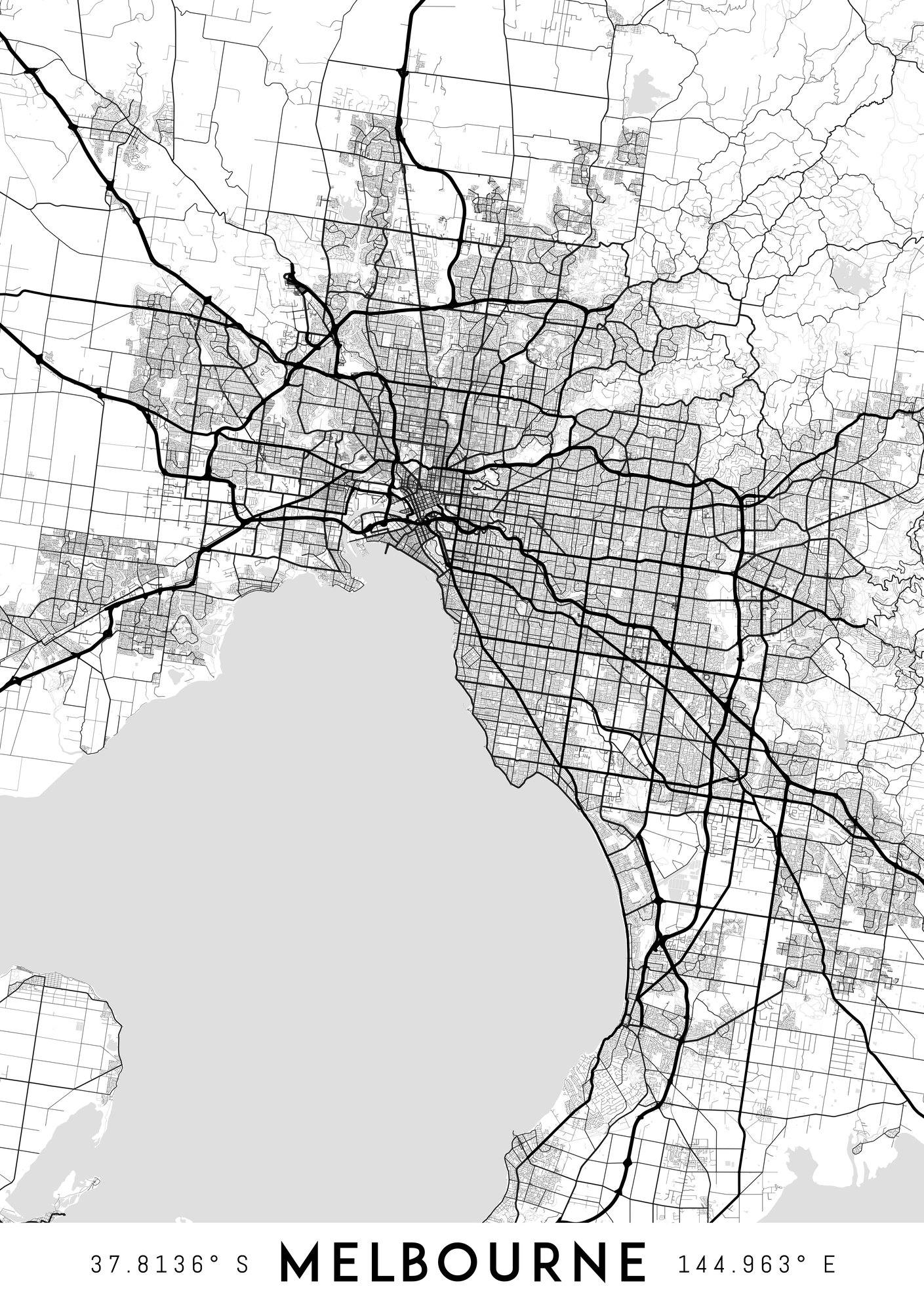 Melbourne Map Print, Melbourne Print, Melbourne City Map, Australia Map ...