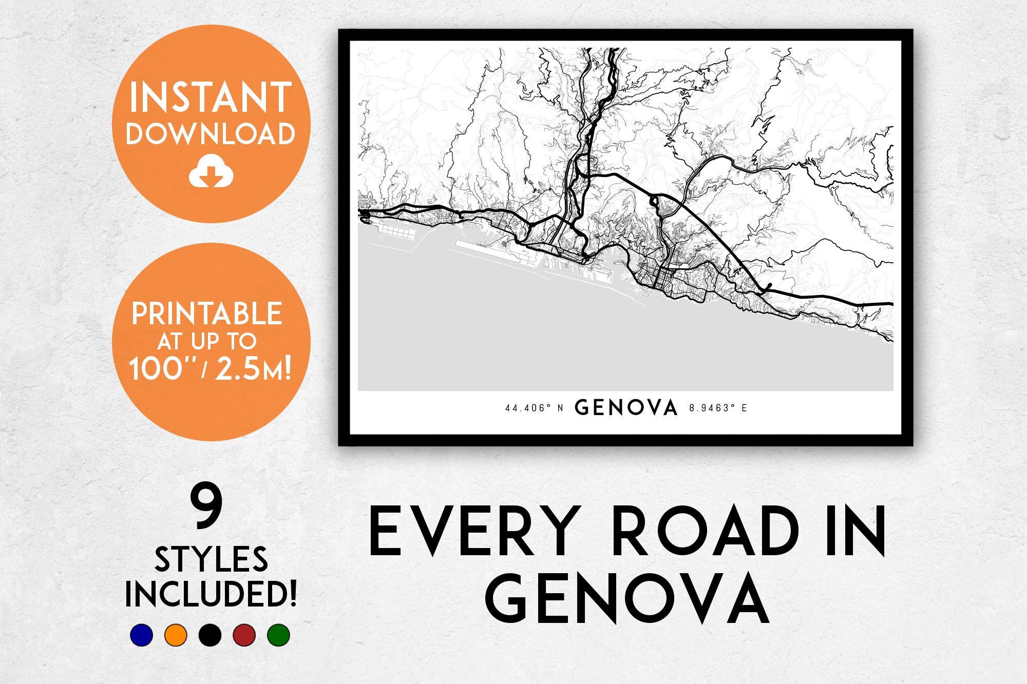 Genova Map Print Printable Genova Map Art Italy Map Genova - Etsy