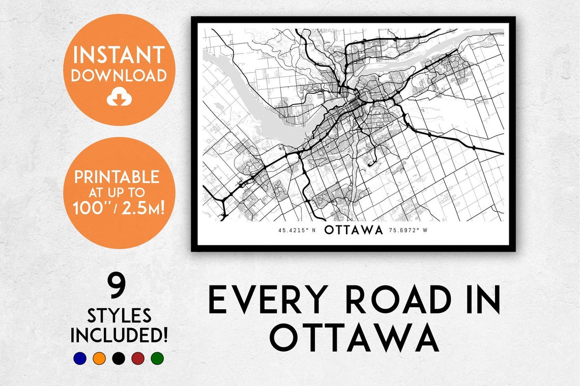Ottawa map print Printable Ottawa map art Canada map Ottawa | Etsy