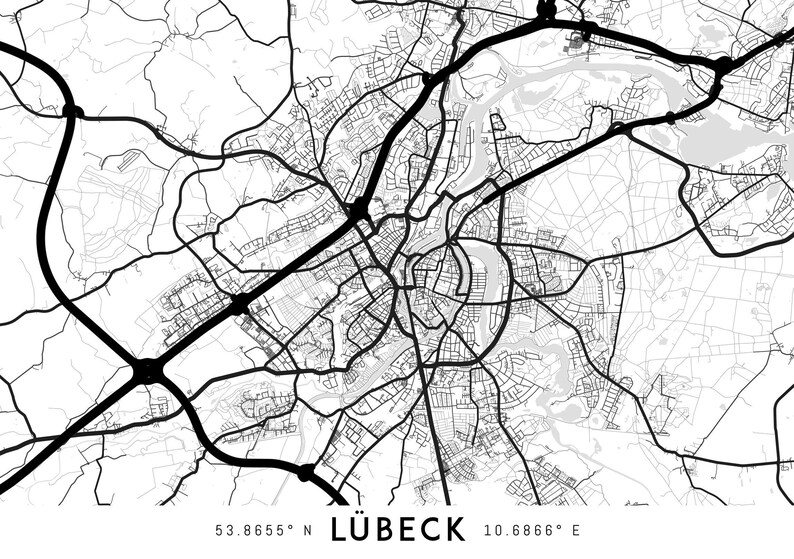 Lübeck Map Print Lubeck Print Lubeck City Map Germany Map - Etsy