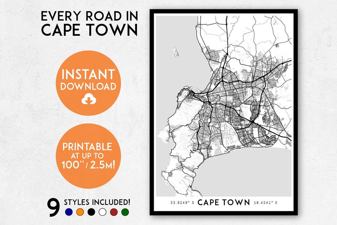 Cape Town Map Print, Printable Cape Town Map Art, South Africa Map ...