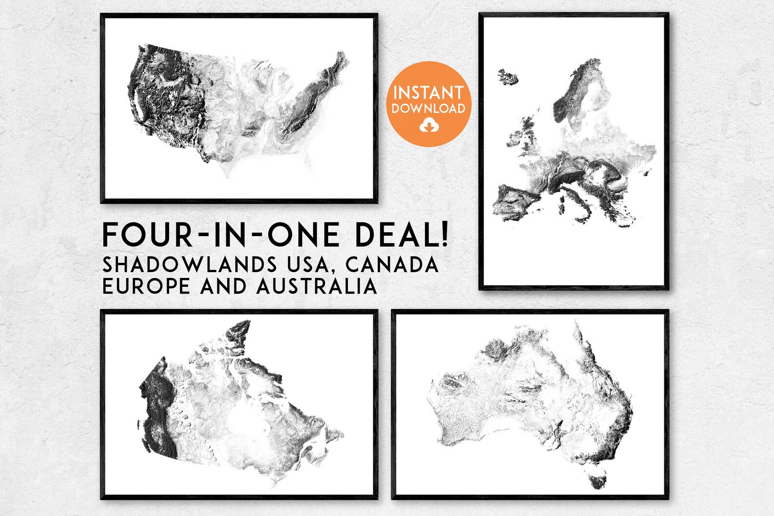 Shadowlands Map Print Set: USA, Canada, Europe, Australia (digital ...
