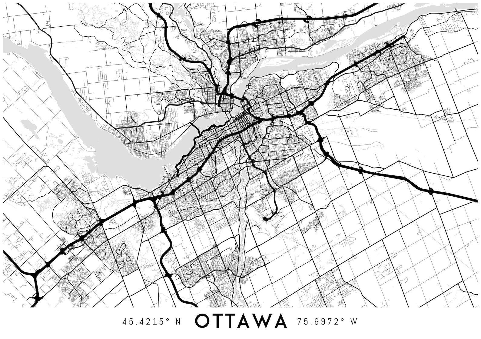 Ottawa map print Printable Ottawa map art Canada map Ottawa | Etsy