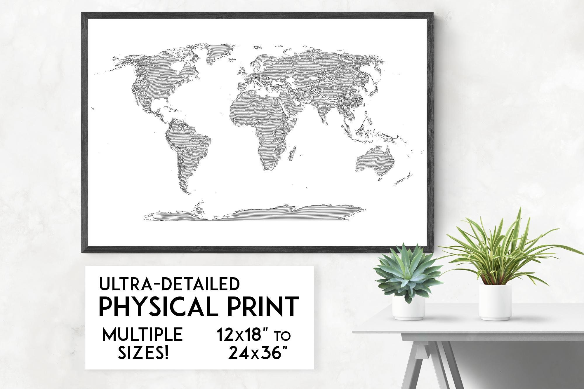 Physical World Map Black And White